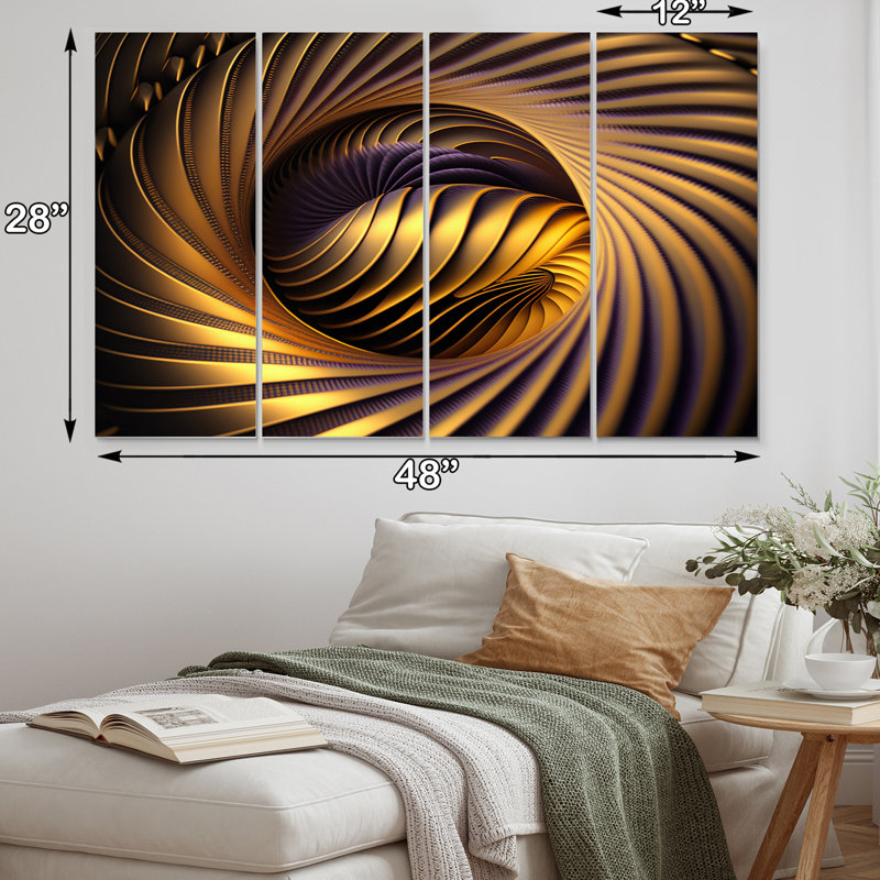 Ebern Designs Op-Art Retro Gold Geometric Dimensions IV On Canvas 4 Pieces Print | Wayfair